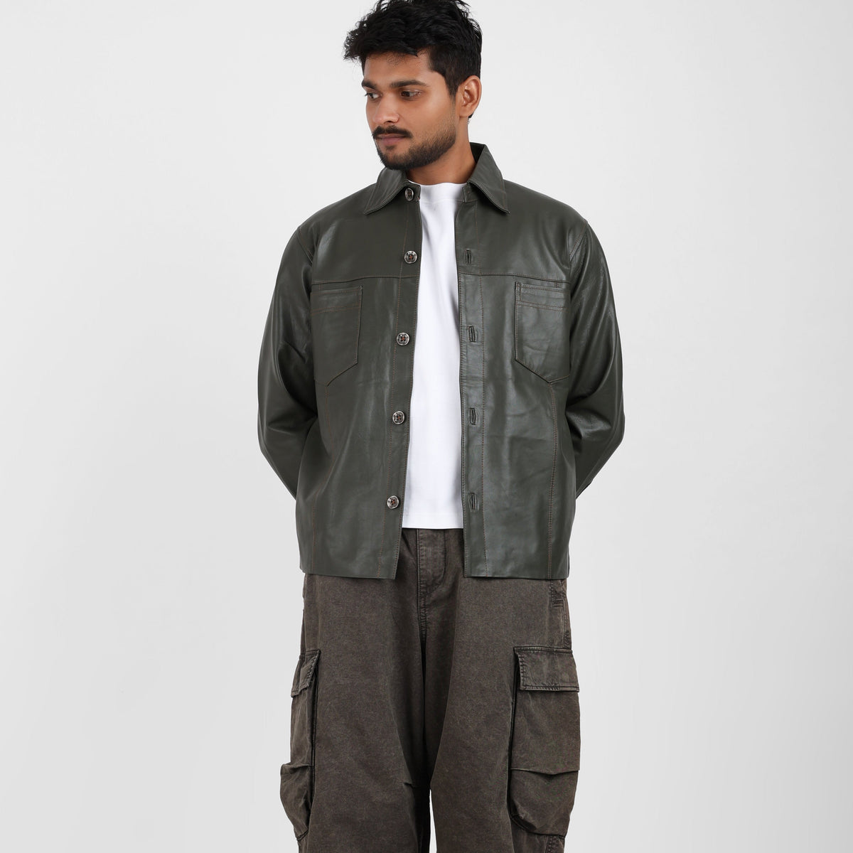 Classic Leather Shacket Olive – Dawntown